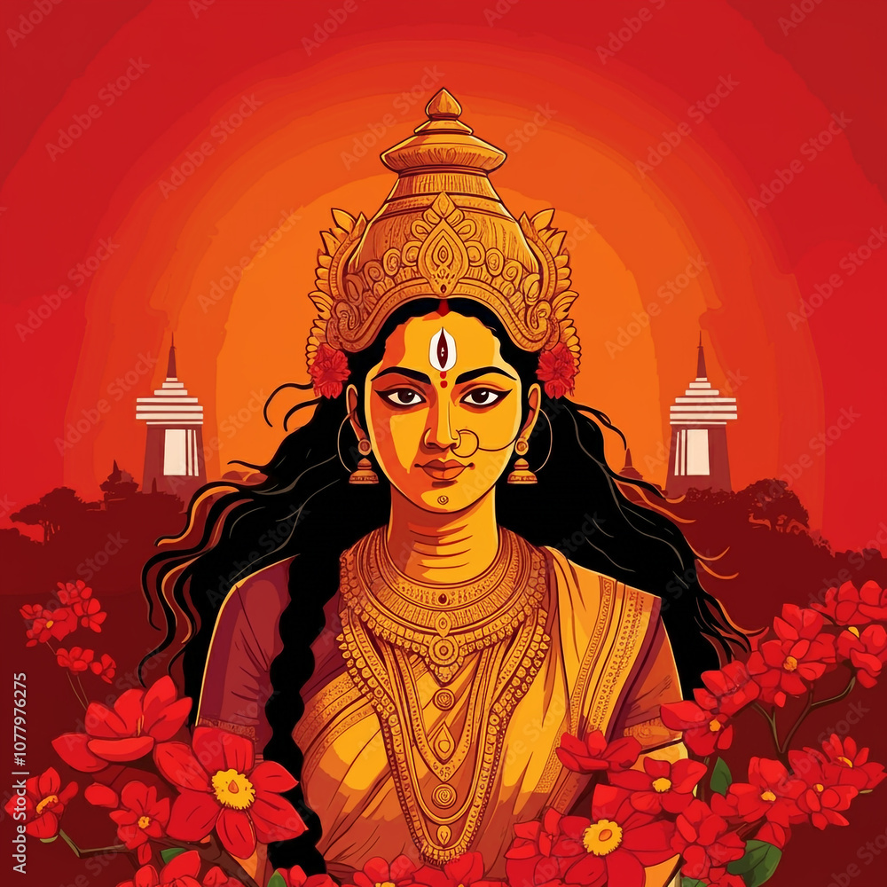 Depiction of Goddess Kamakhya, the tantric goddess of fertility and desire, worshipped at the ...