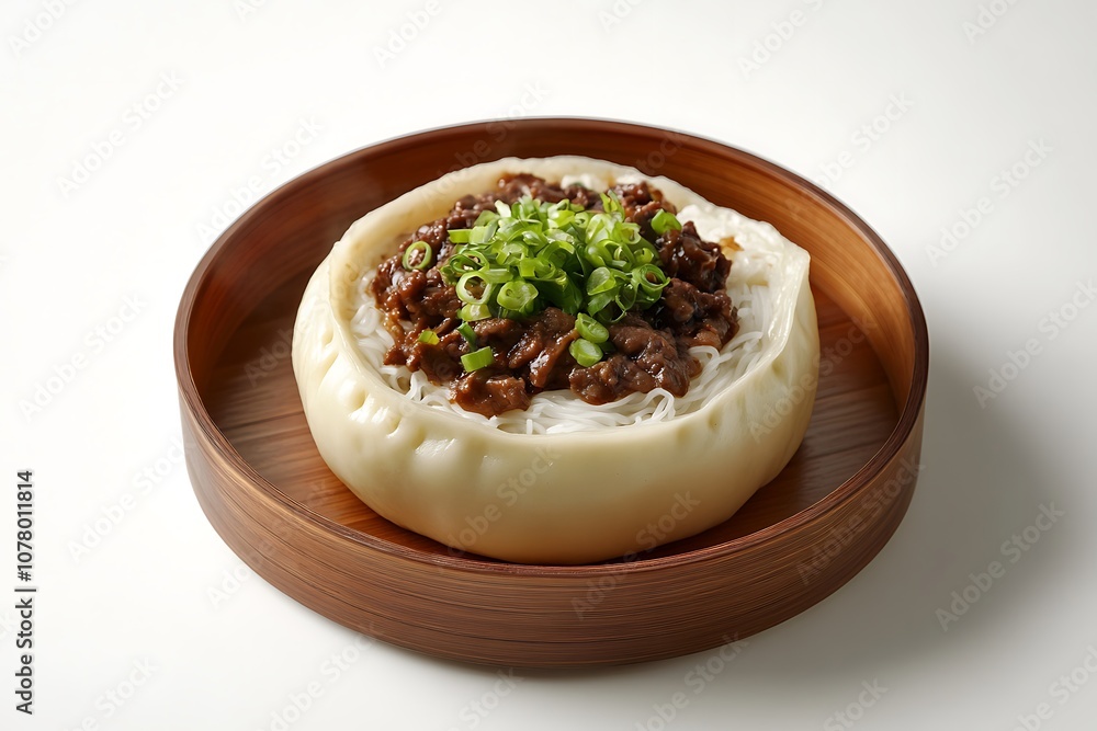 Delicious baozi, Chinese steamed meat bun is ready to eat on serving ...