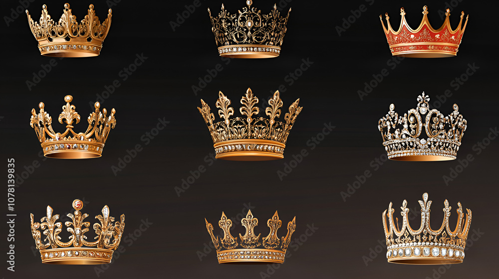 King crowns icon silhouette, queen tiara, royal crown logo. power ...