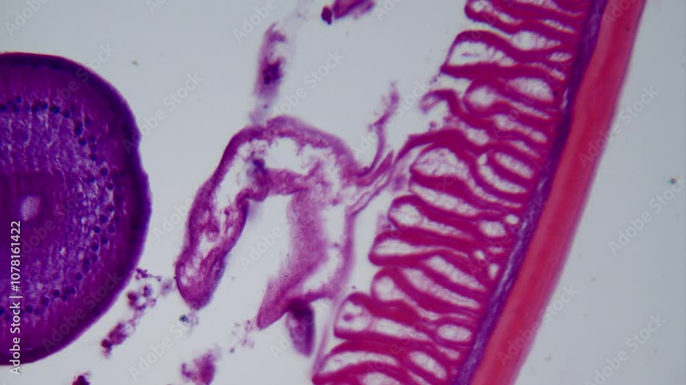 Ascaris parasitic worm cross section under microscope bright field view ...