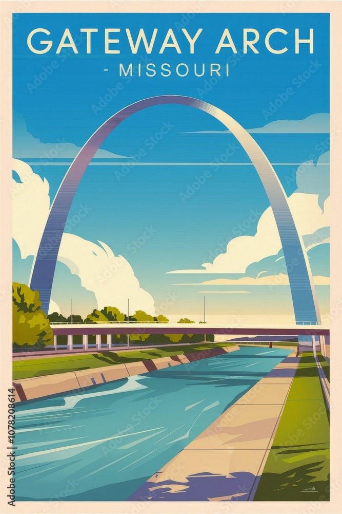 Vintage Travel Poster of the Gateway Arch in Missouri: Iconic Landmark ...