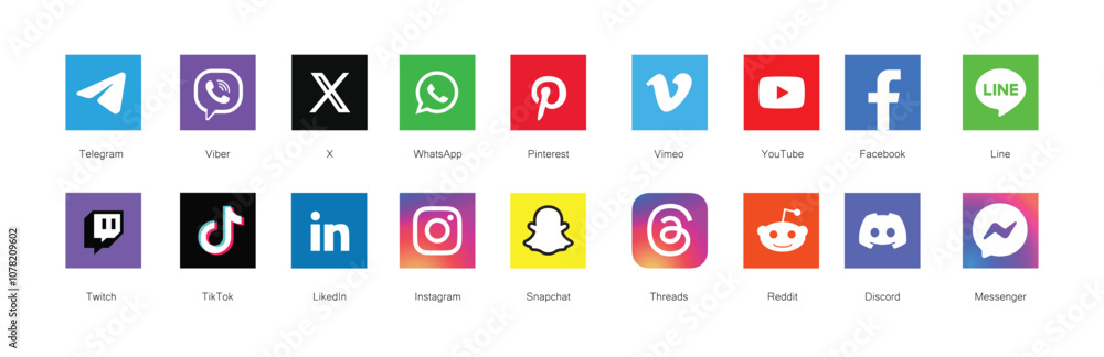Latest updated social media icon set 2024. Top 20 social networking ...