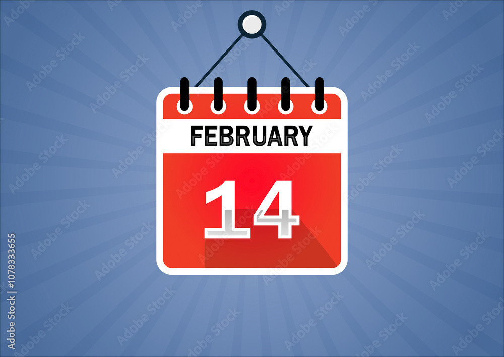 February 14, Calendar hanging sign. 14th days of the month, modern ...