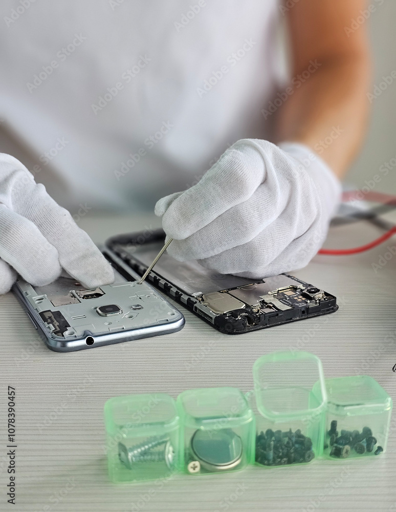 Photos showing process of mobile phone repair vertical concept Stock ...