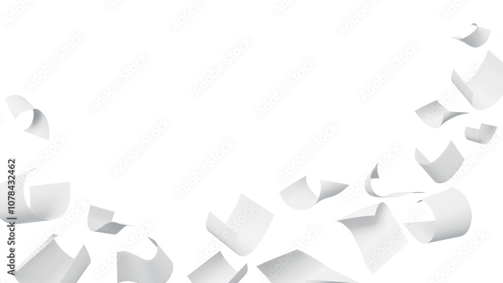 3d white paper sheets falling down on transparent background png render ...