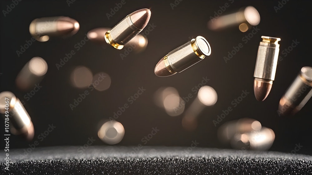 Slow Motion Short Bullets Falling - Captivating Metallic Shine Against ...