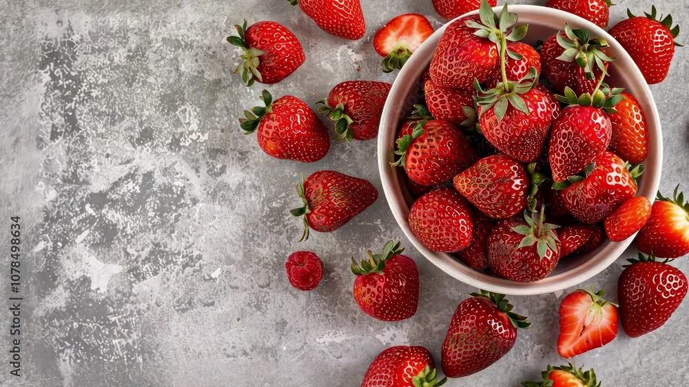 Freshly Harvested Strawberries Piled Together on Gray Rustic Background ...
