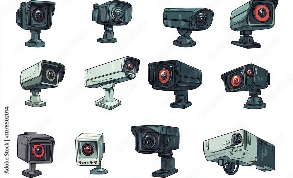 The view of surveillance cameras from different angles isolated on a ...