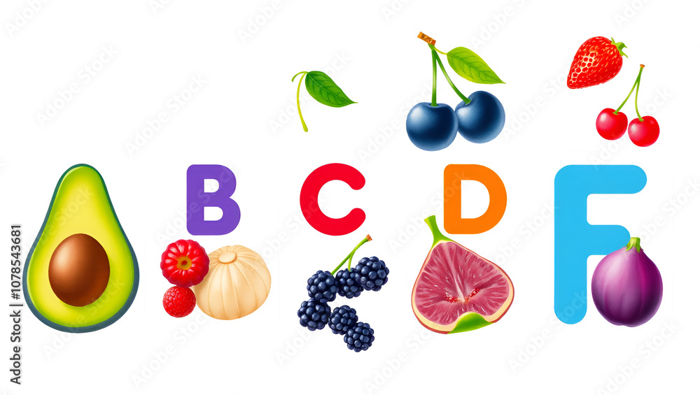 Colorful alphabet flashcard Letter A, B, C, D, E, F - avocado ...