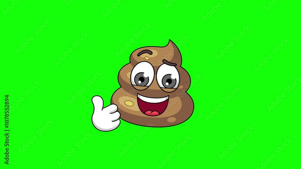 Thumbs-up poop cartoon loop animation on a green screen Stock Video ...