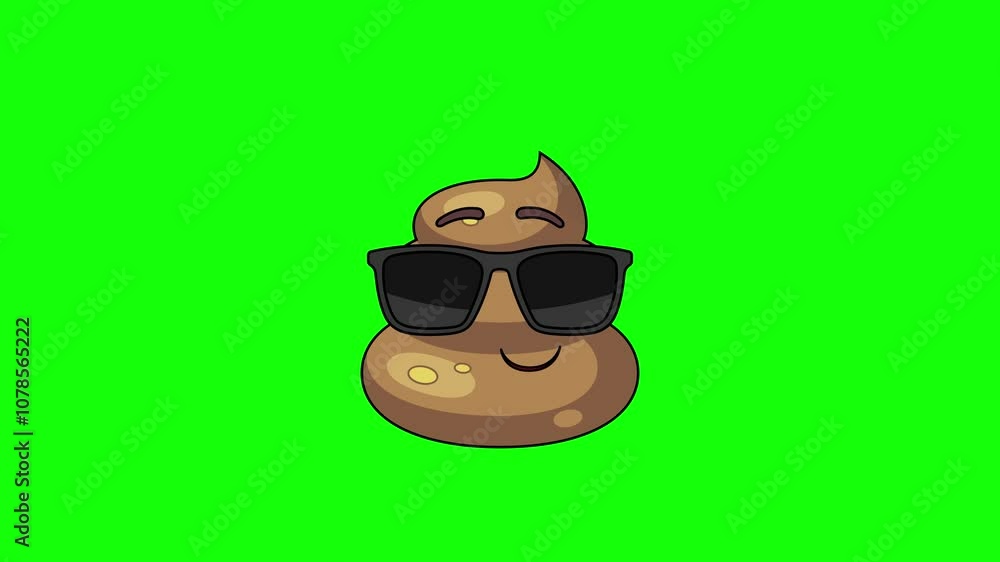 poop emoji cartoon smiling face with sunglasses, emoticon animation ...