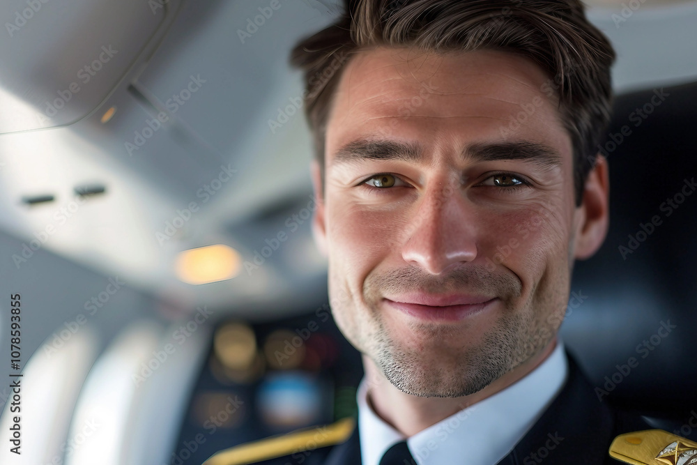 Generative AI portrait of professional airline crew worker steward ...