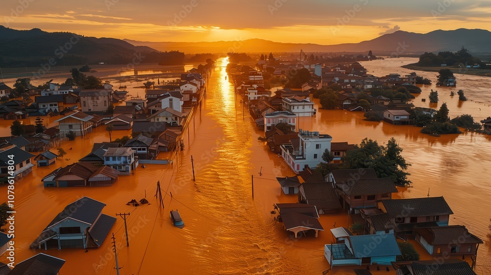 Floods. Flooding. Submerged cars on a city street. Streets, embankments ...