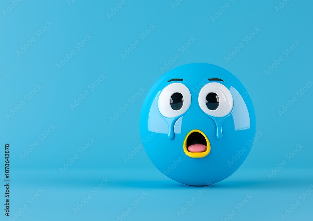 Featuring a contorted expression and tears running down its cheeks ...