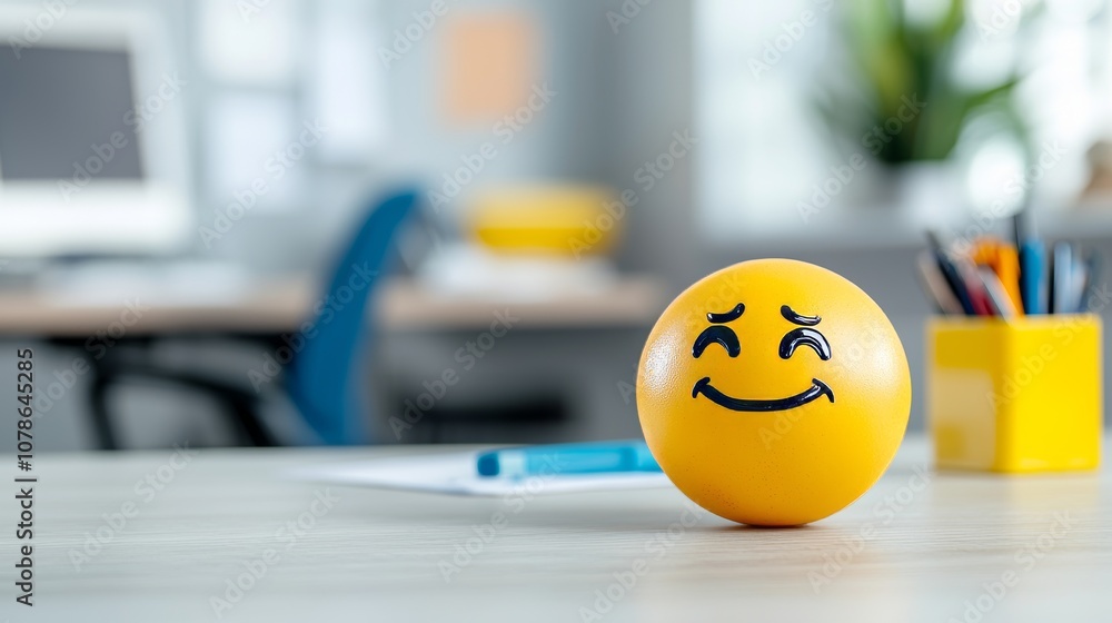 Emoji balls depicting stress and pressure throughout a modern office ...
