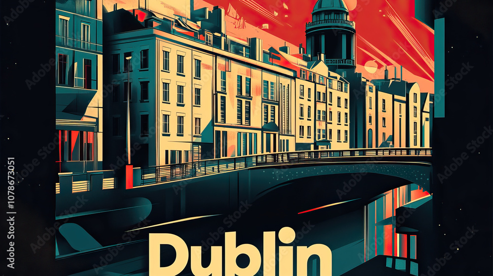 Dublin, Ireland, modern vintage travel poster, wallpaper, background ...