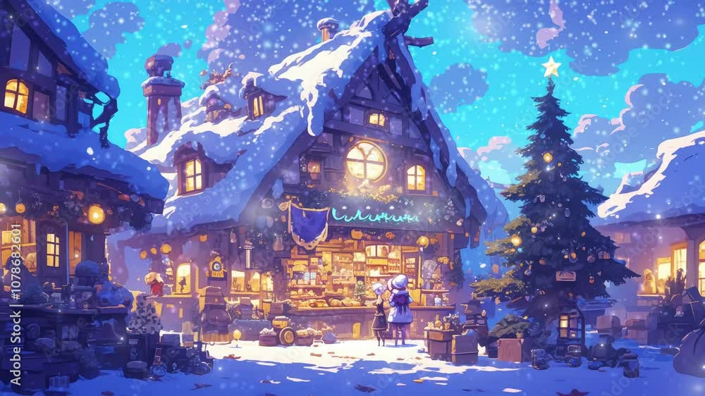 Discover the magic of a snowy village as lights twinkle and laughter ...