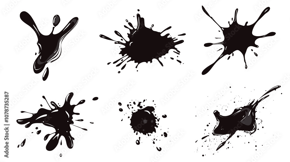 Blotter spots, liquid paint drip drop splash and ink splatter Ink drops ...