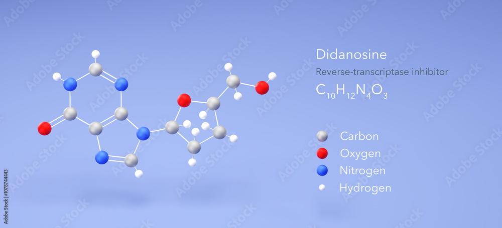 Ilustrace „didanosine molecule, molecular structure, Videx, 3d model ...