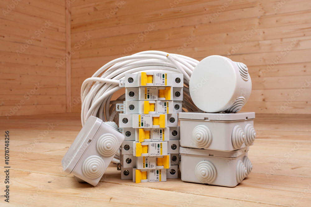 Poster Electrical installation kit with circuit breakers, junction ...