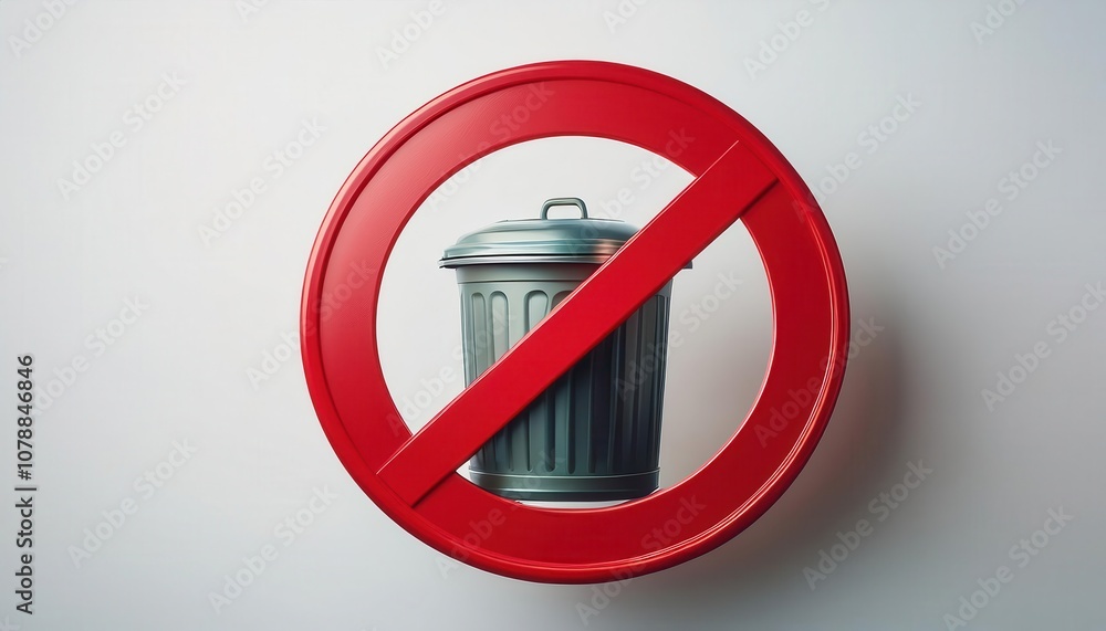 No Trash Zone Concept. Red Prohibition Symbol Over Trash Can ...