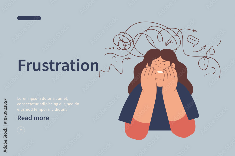 Mental disorders website concept. Frustrated woman with nervous problem feel anxiety and ...