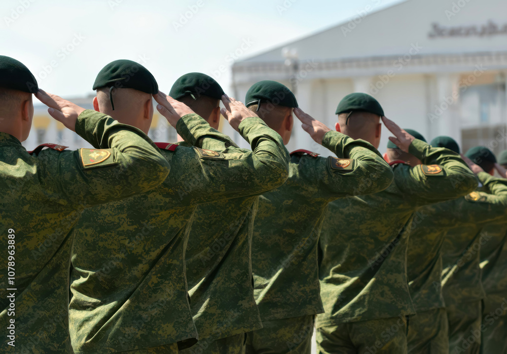 Belarusian soldiers giving salute during ceremony military, glory and ...