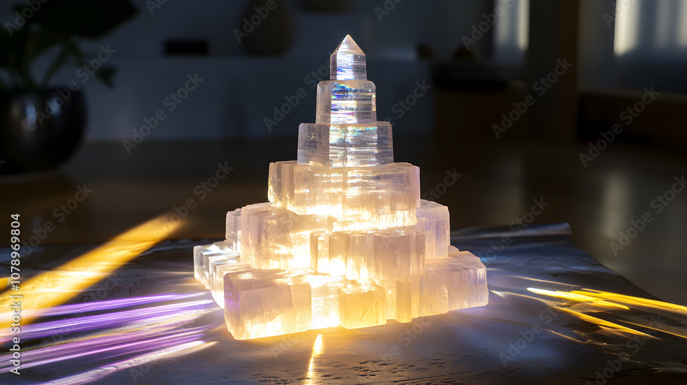 Selenite meditation tower, quantum light therapy, aurora energy ribbons ...