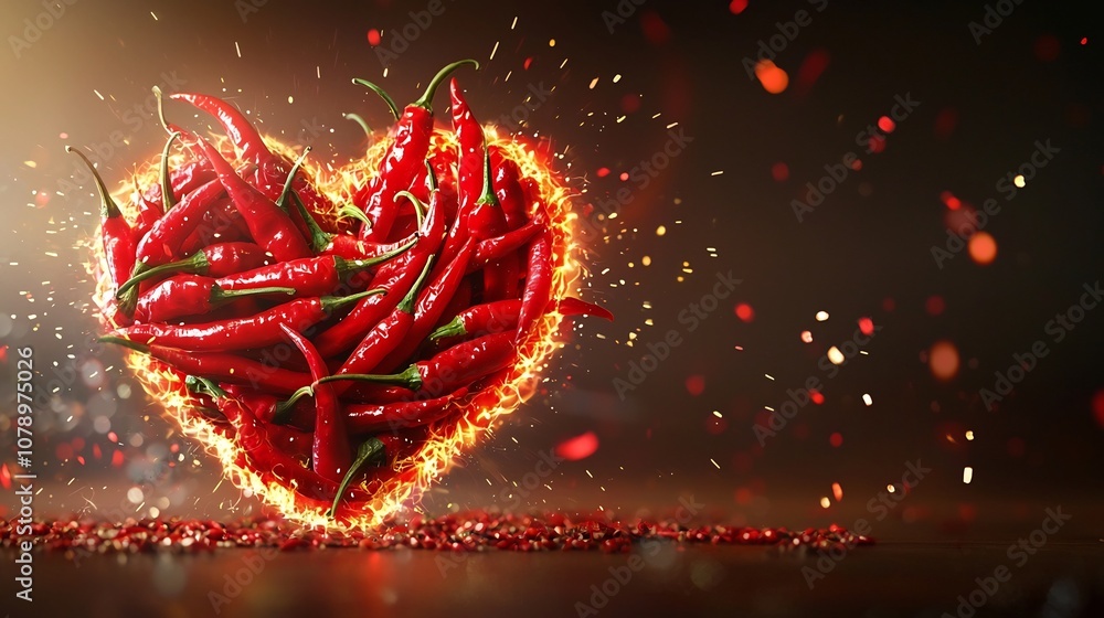 Pulsating Heart of Glowing Red Chili Peppers Symbolizing Passionate ...