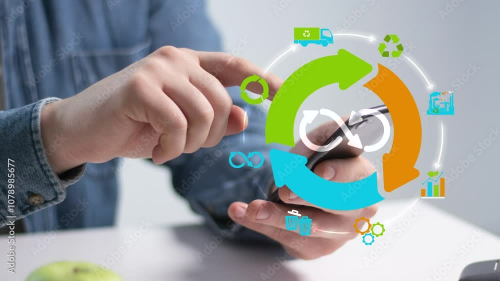 Circular economy line infographic on colorful diagram. Sustainable ...