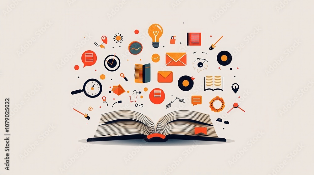 Explore the world of knowledge with an open book graphic illustrating ...