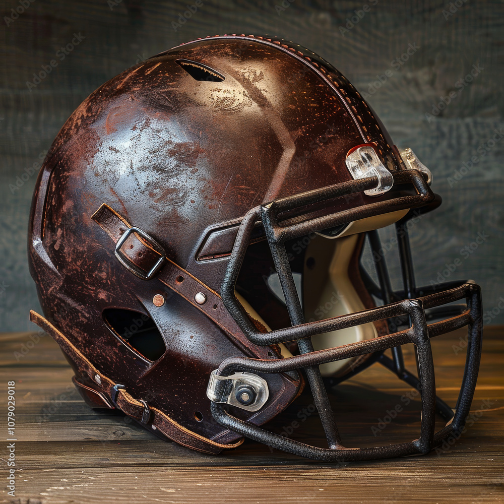 vintage American football helmet made of deep mahogany leather ...