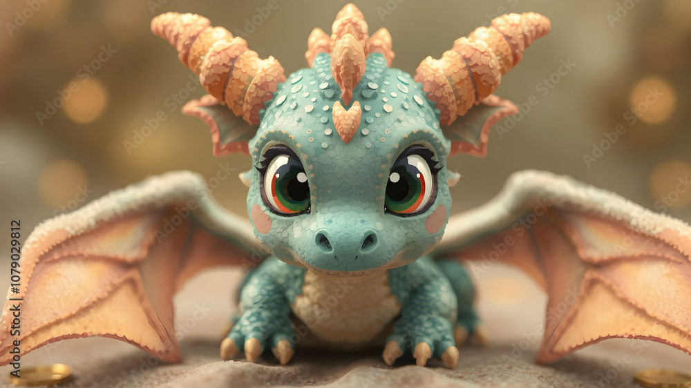 Pixel art dragon, 3D little dragon, realistic image, cute face, in the ...