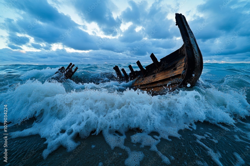 Gothic-inspired ocean scene with dark, stormy waters and a looming ...