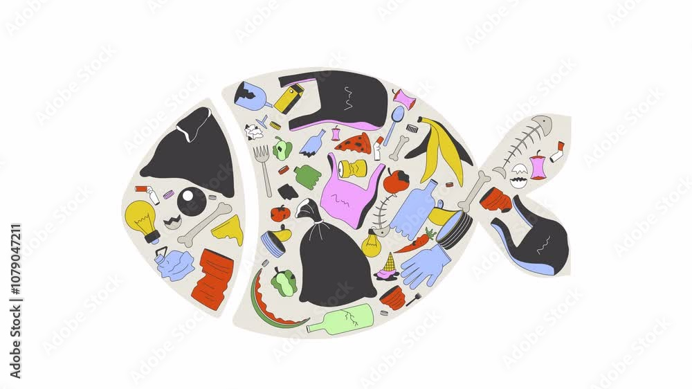 Marine life ocean pollution 2D animation. Sea plastic organic waste ...
