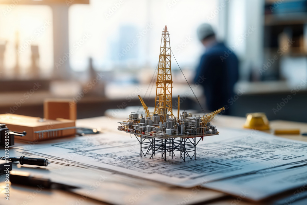 Scale model of offshore drilling platform standing on engineering ...