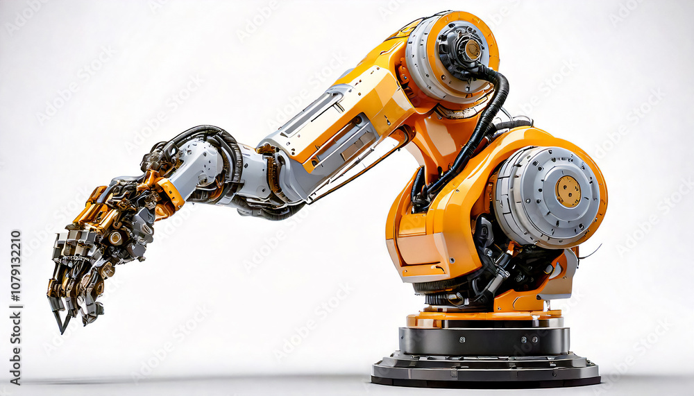 Industrial robot with a three-axis robotic arm on white background ...