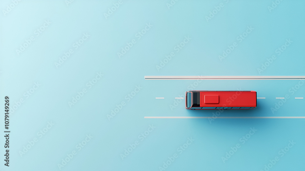 Abstract minimalist design of a bus moving along a gridlike street ...