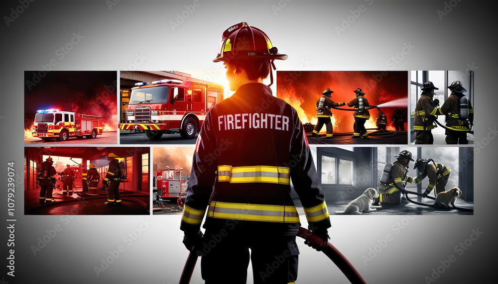 Firefighter action in emergency response urban fire scene digital art ...