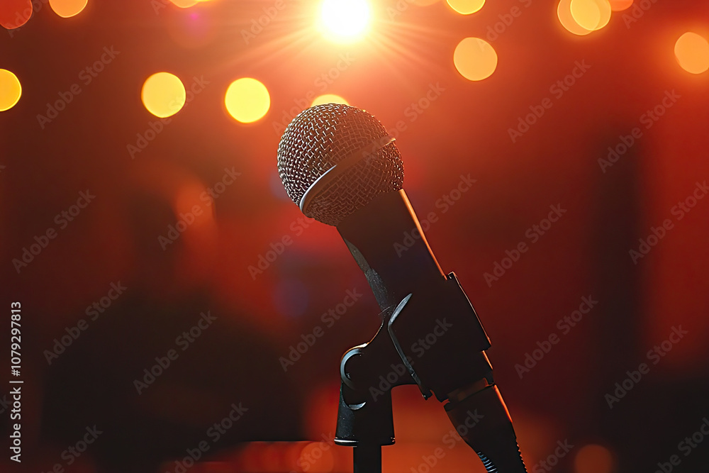microphone with bokeh light background, background for poster design ...