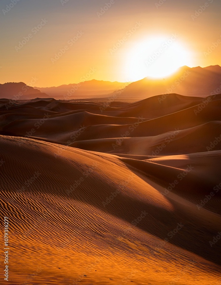 Golden Rays of Sunset Illuminating a Vast Desert With Towering Sand ...