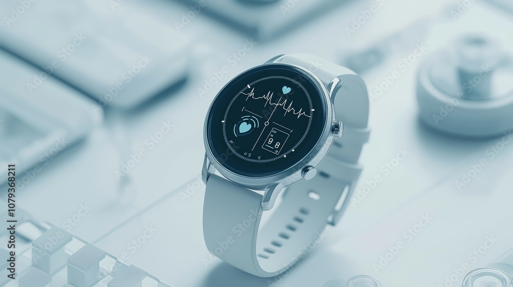 A smartwatch displaying healthcare technology features, including heart ...