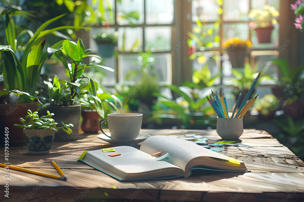 Inspirational Setting for Novel Writing with Open Book, Stationery and ...