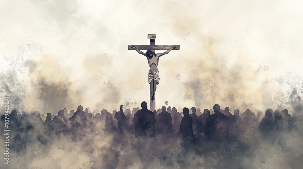 Digital watercolor Jesus Christ on cross stand cornerstone of ...