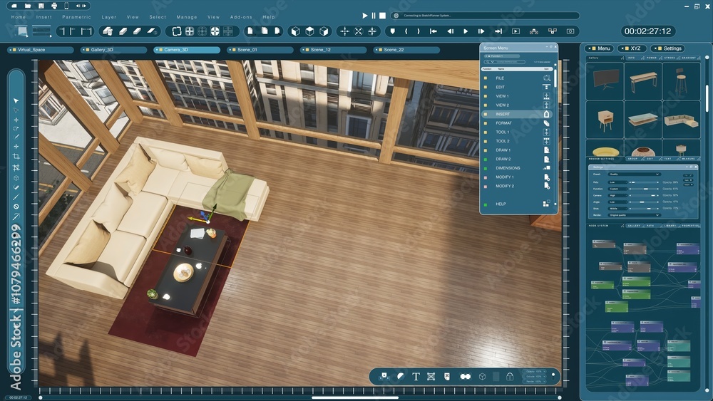 Assets being moved in 3D modeling program by architectural designer in ...