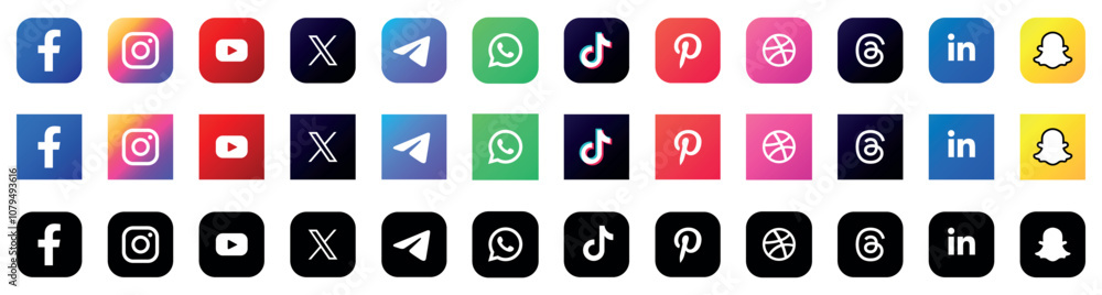 Latest social media icons set. Social network vector symbols. Instagram ...
