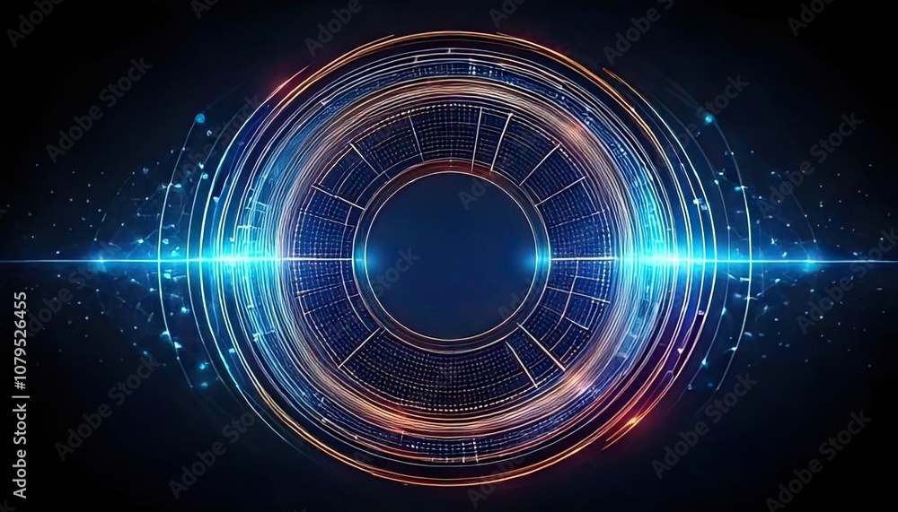 A circle of creative digital technology on a dark backdrop. Large-scale ...