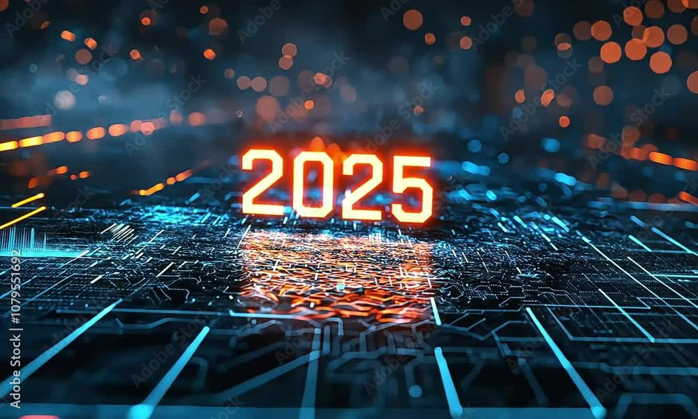 Neon 2025 in Futuristic Sci-Fi Environment, Vibrant Digital Background ...