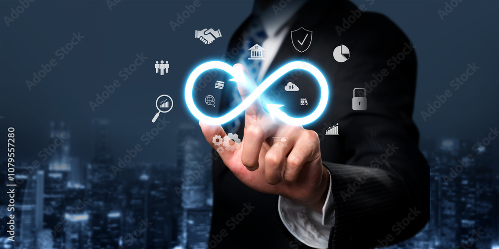 Business person embrace infinite possibilities and essence of infinity ...