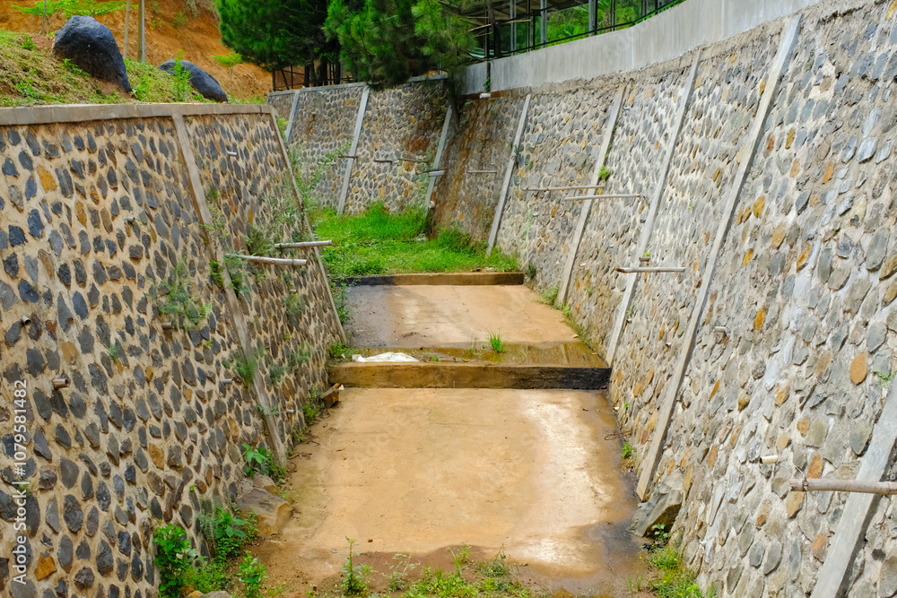 A water canal channel experiencing a water drought. Condition of the ...